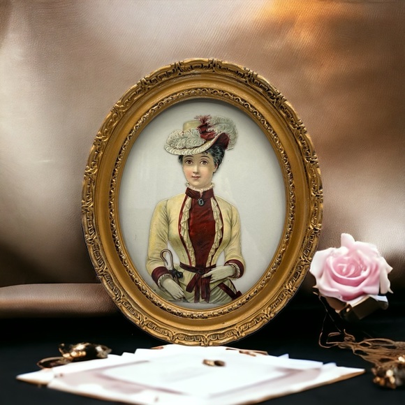 Accents | Antique Elegant Victorian Lady Die Cut Gold Oval Frame Plaque ...